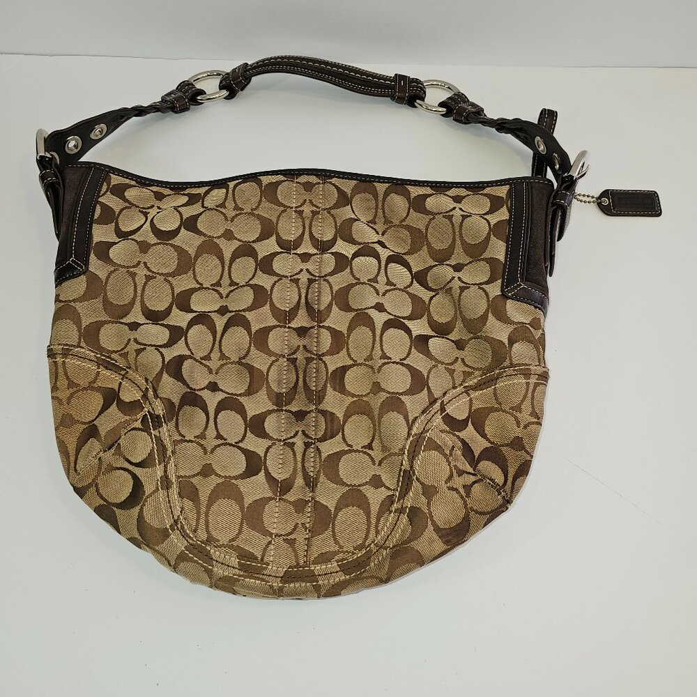Coach Signature Trim/Leather Hobo Purse Handbag - Gem